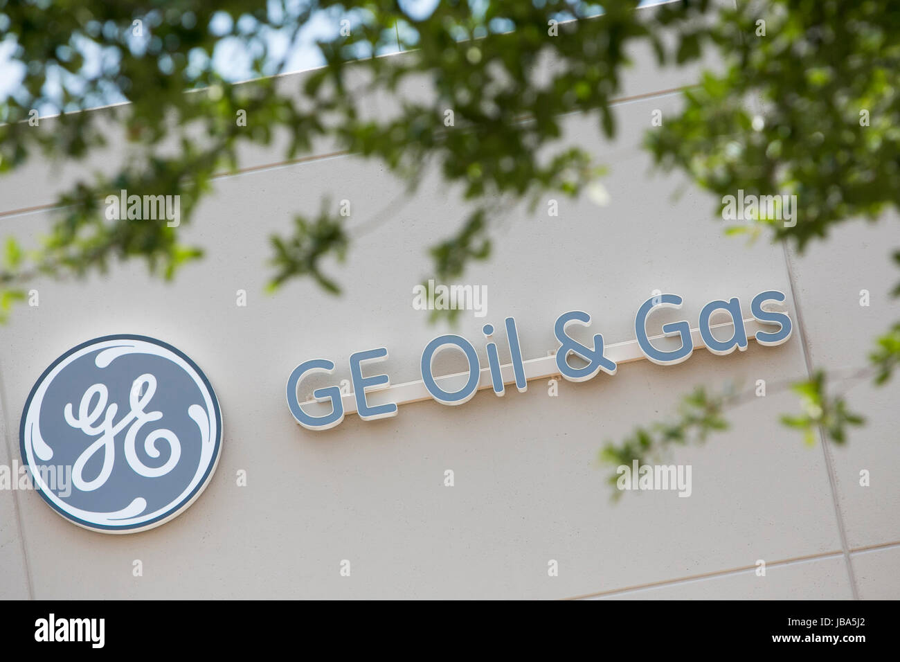 A logo sign outside of a facility occupied by GE Oil & Gas in Houston ...
