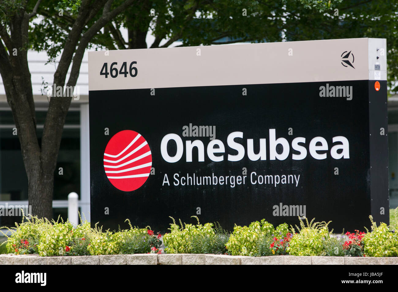 A logo sign outside of the headquarters of OneSubsea in Houston, Texas ...