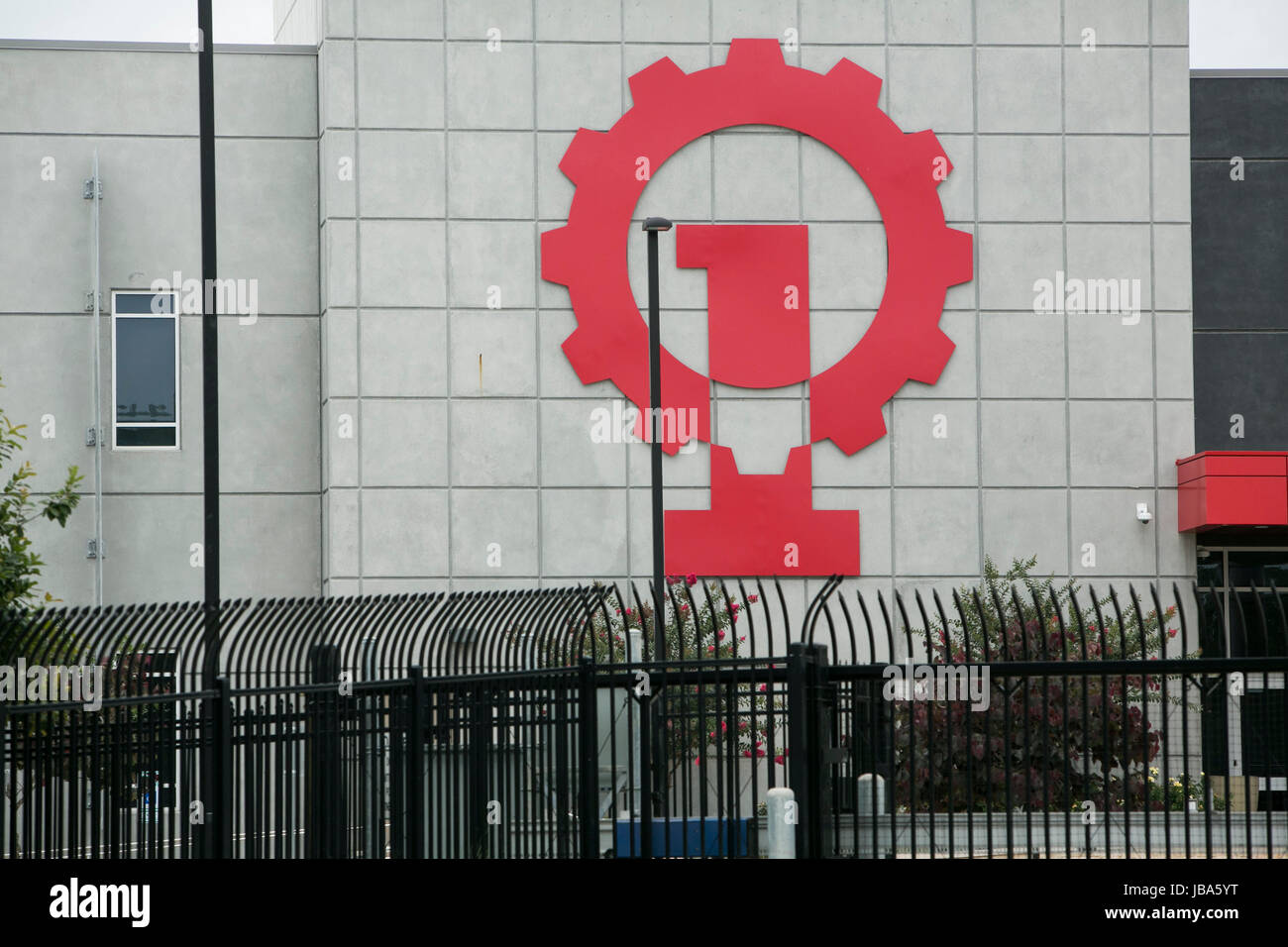 A logo sign outside of a Data Foundry data center in Houston, Texas, on ...