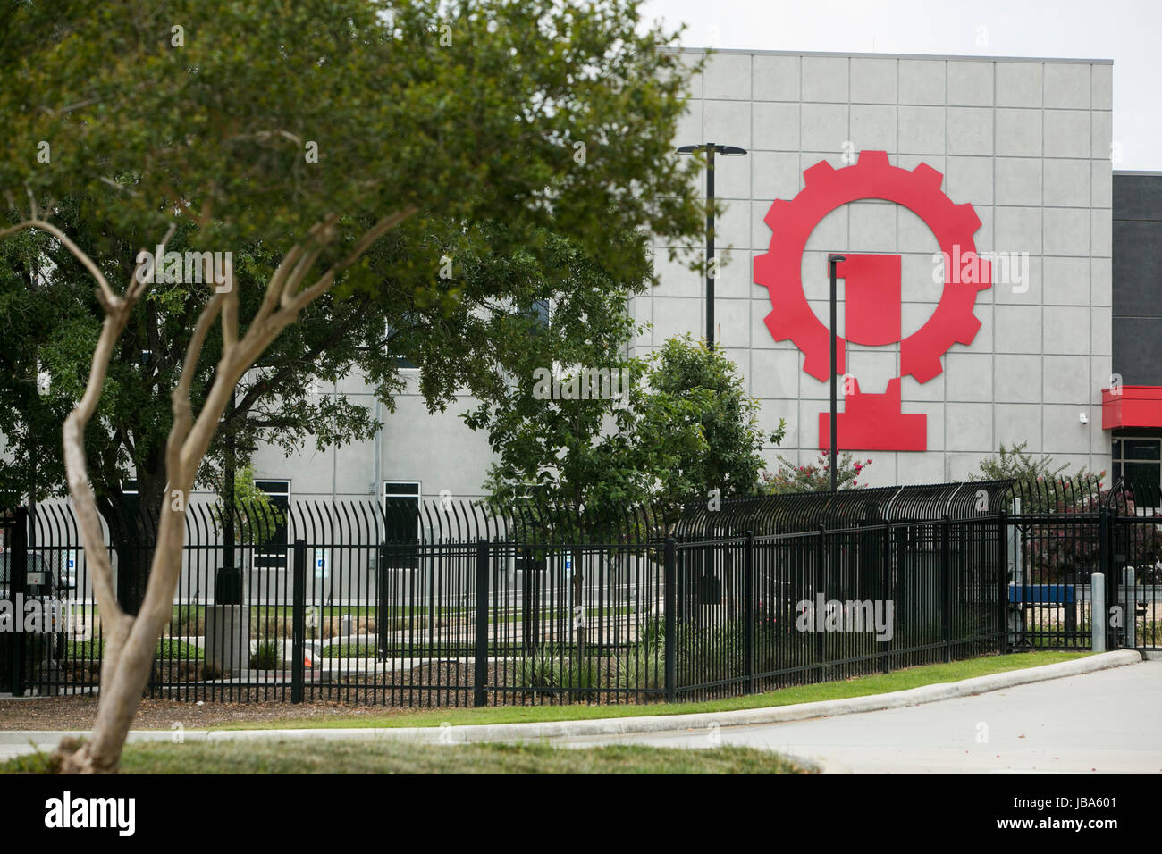 A logo sign outside of a Data Foundry data center in Houston, Texas, on ...