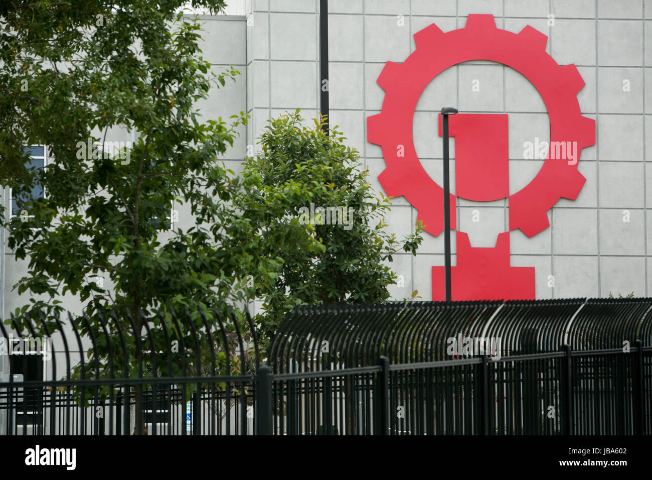 A logo sign outside of a Data Foundry data center in Houston, Texas, on ...