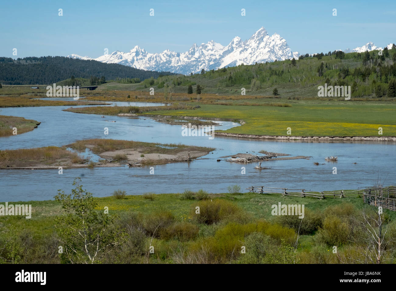 A view of the Buffalo Fork river and Teton mountain range from the ...
