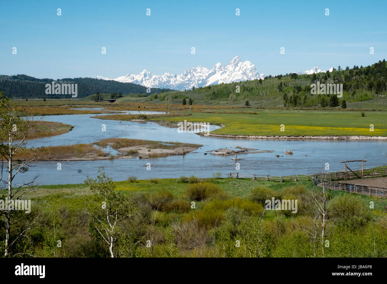 A view of the Buffalo Fork river and Teton mountain range from the ...