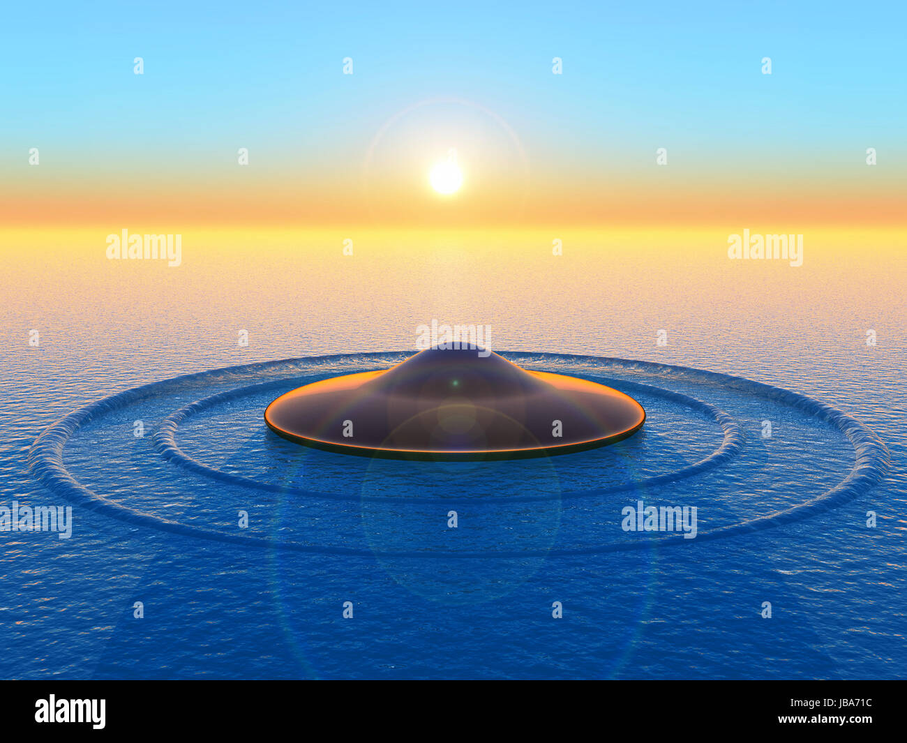 flying saucer landing on water Stock Photo - Alamy