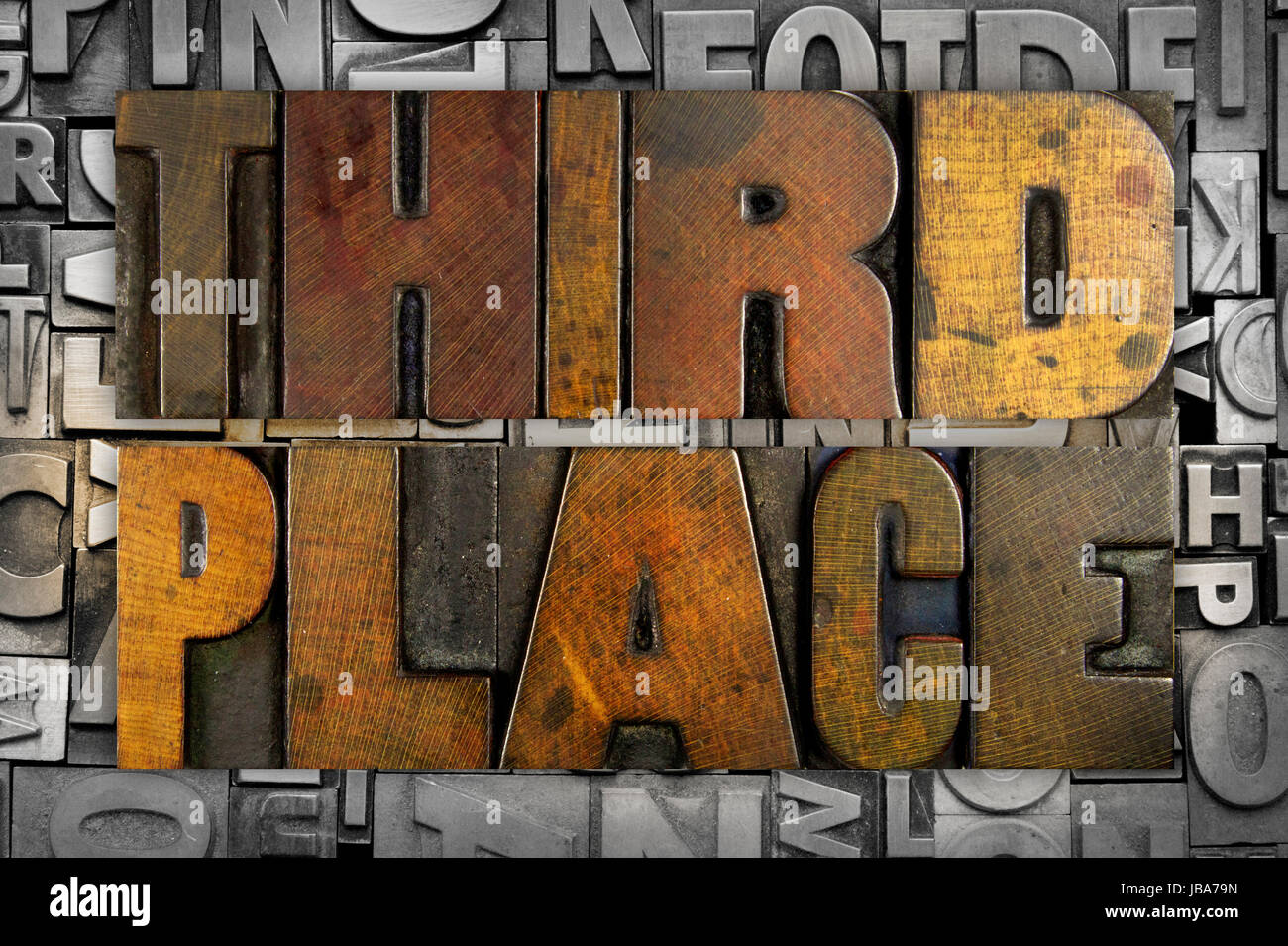 The words THIRD PLACE written in vintage letterpress type Stock Photo ...