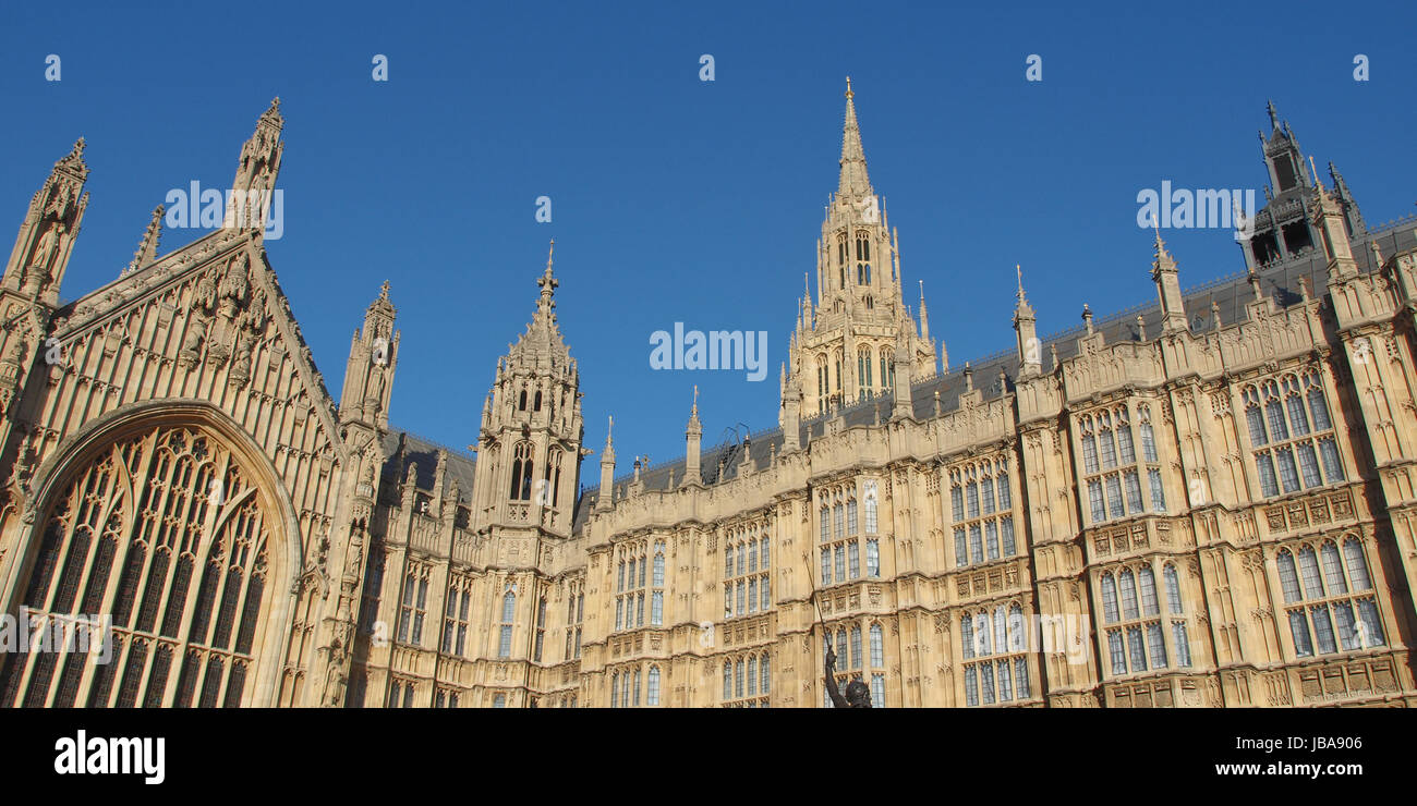 Houses of Parliament Westminster Palace with Lord Cromwell monument ...