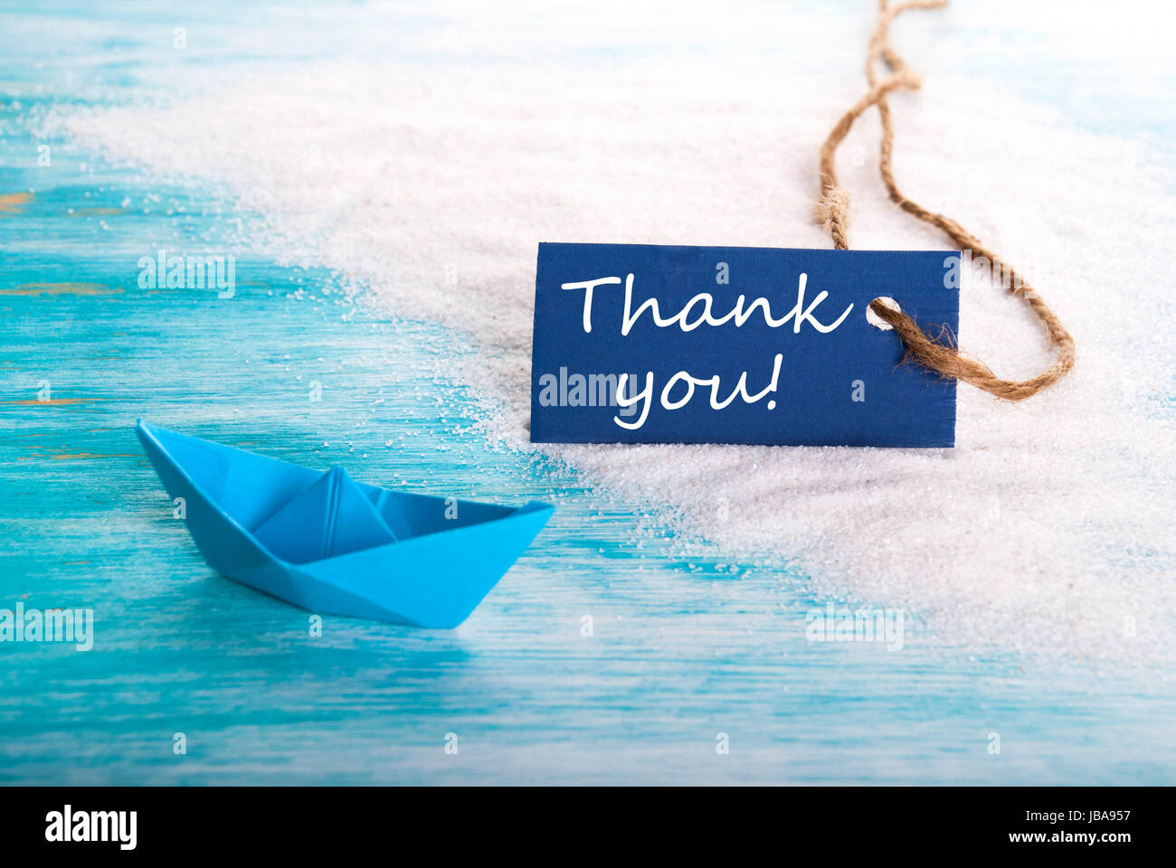 Laben with Thank You with a Boat, Sea and Beach Stock Photo - Alamy