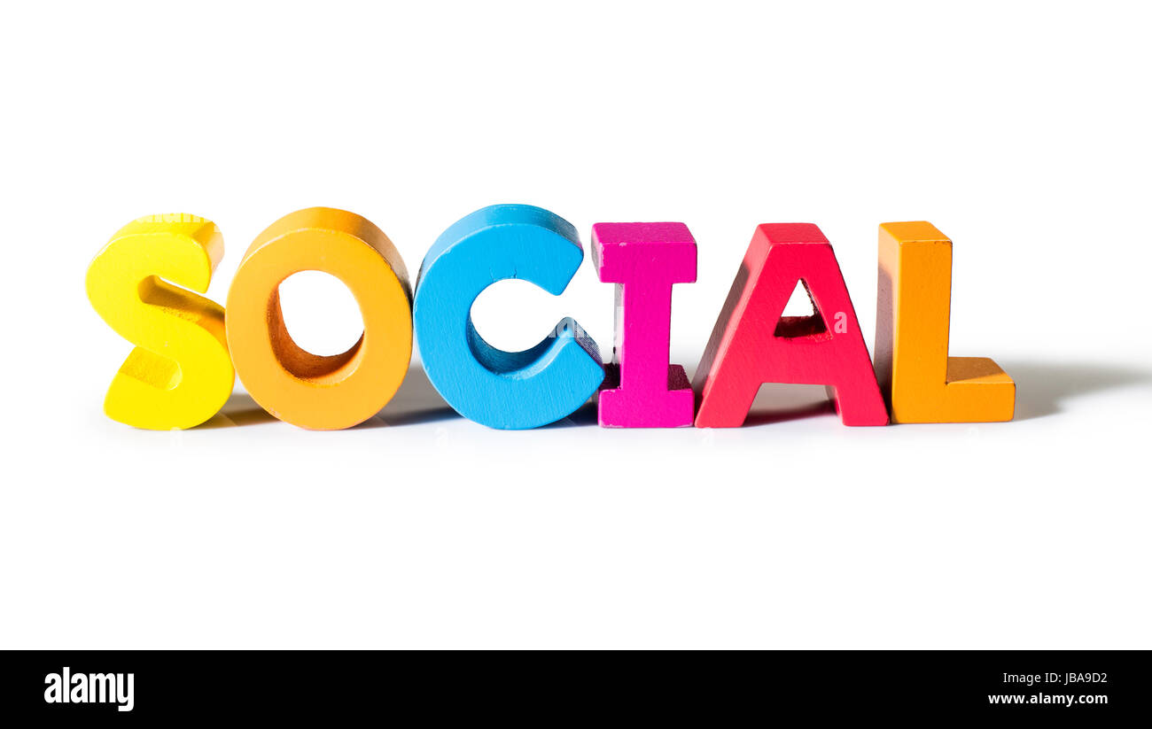 Multicolored text social made of wood. White background Stock Photo - Alamy