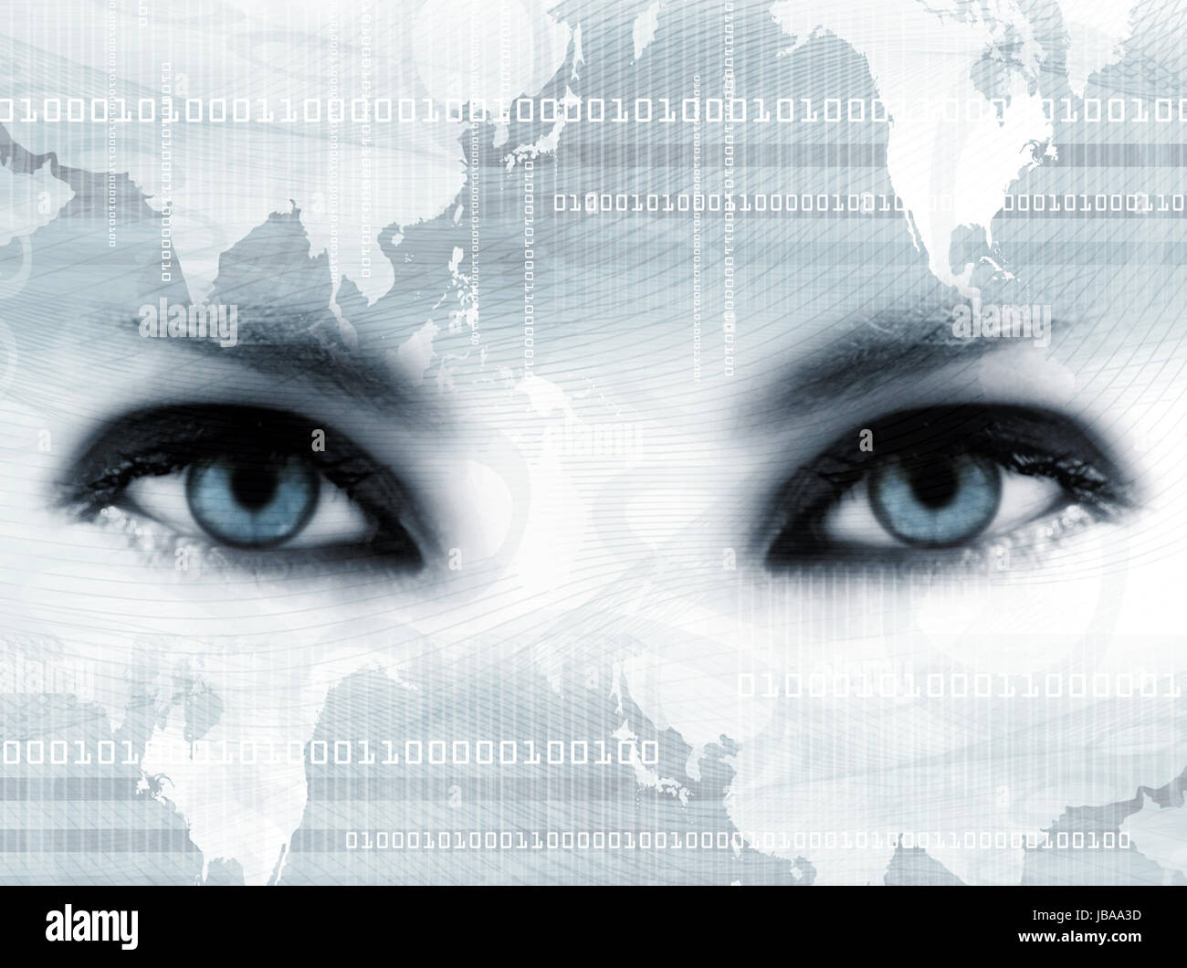 Background with bue eyes, map and numbers Stock Photo - Alamy