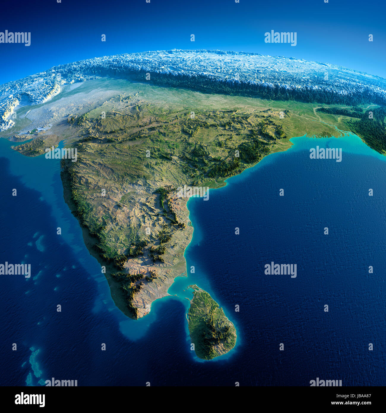 Highly detailed planet Earth in the morning. Exaggerated precise relief ...