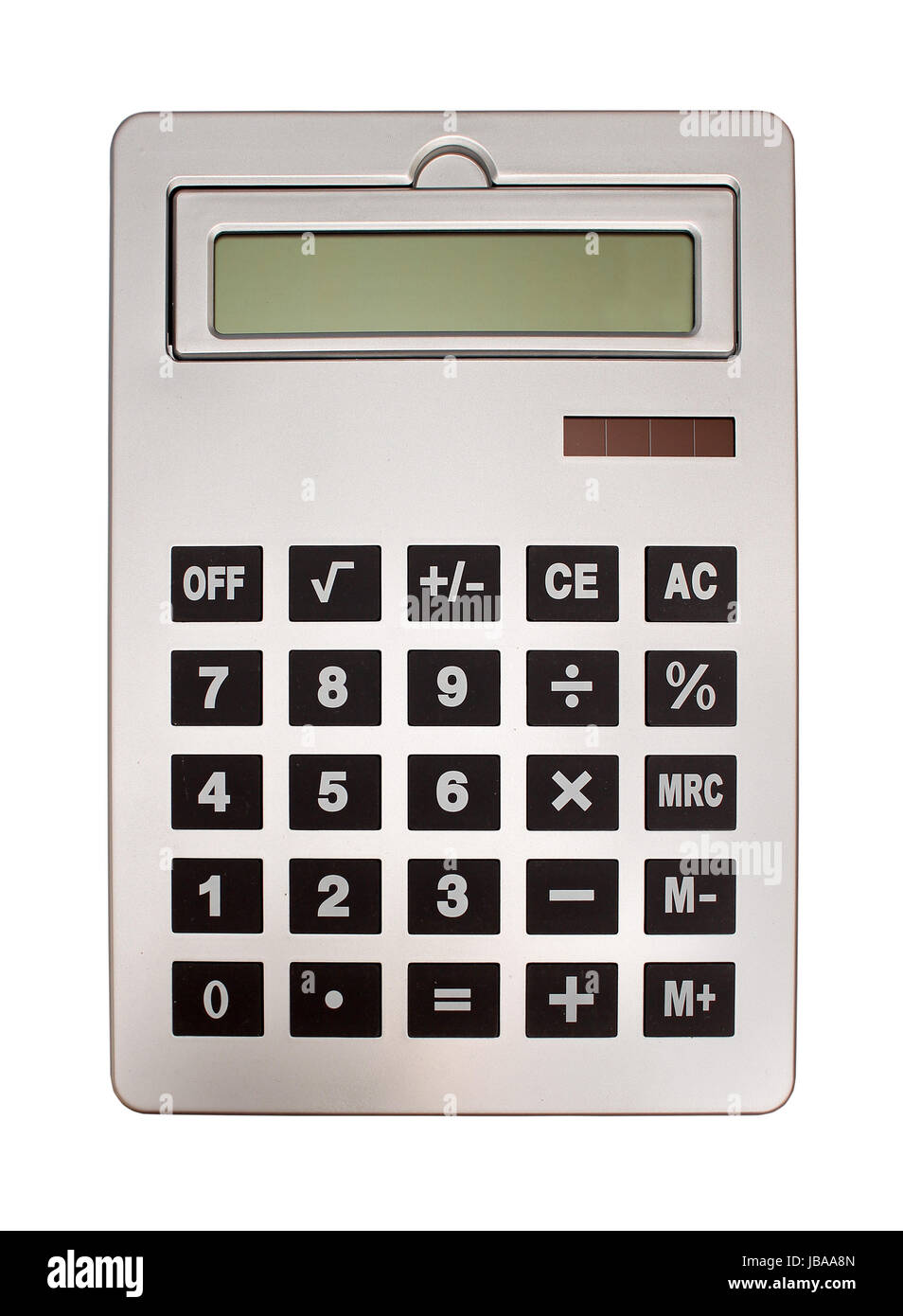 Silver calculator wit large display isolated with clipping path ...