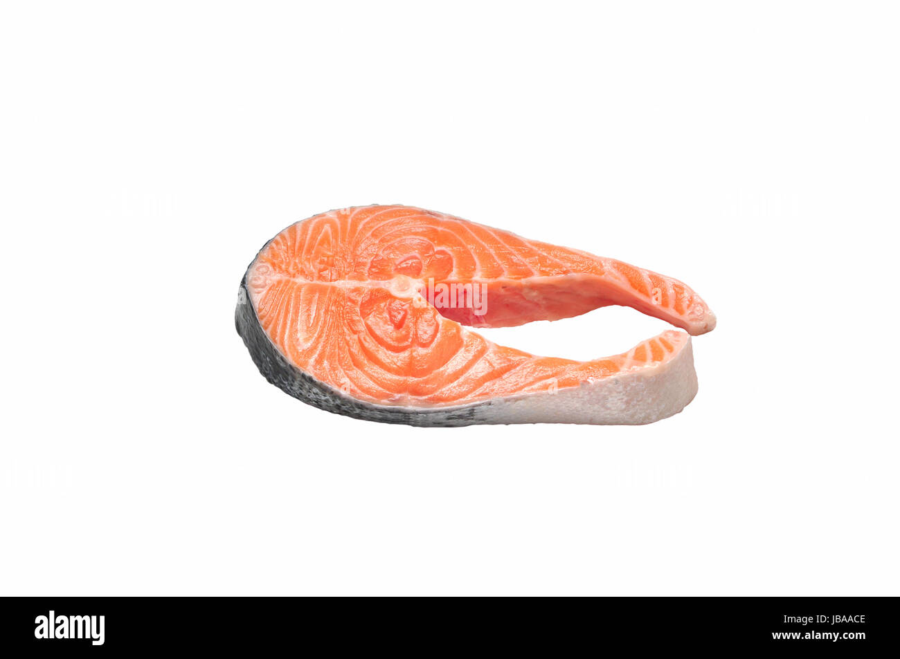 one salmon raw slice isolated on white background Stock Photo - Alamy