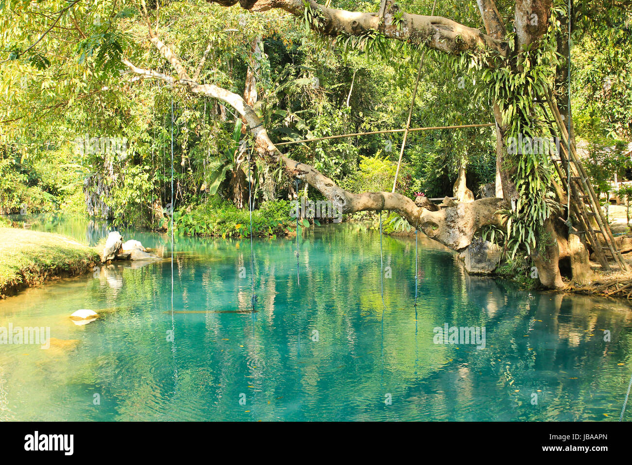 Blue Lagoon in Vang Vieng, Laos. Travel destination with clear water ...