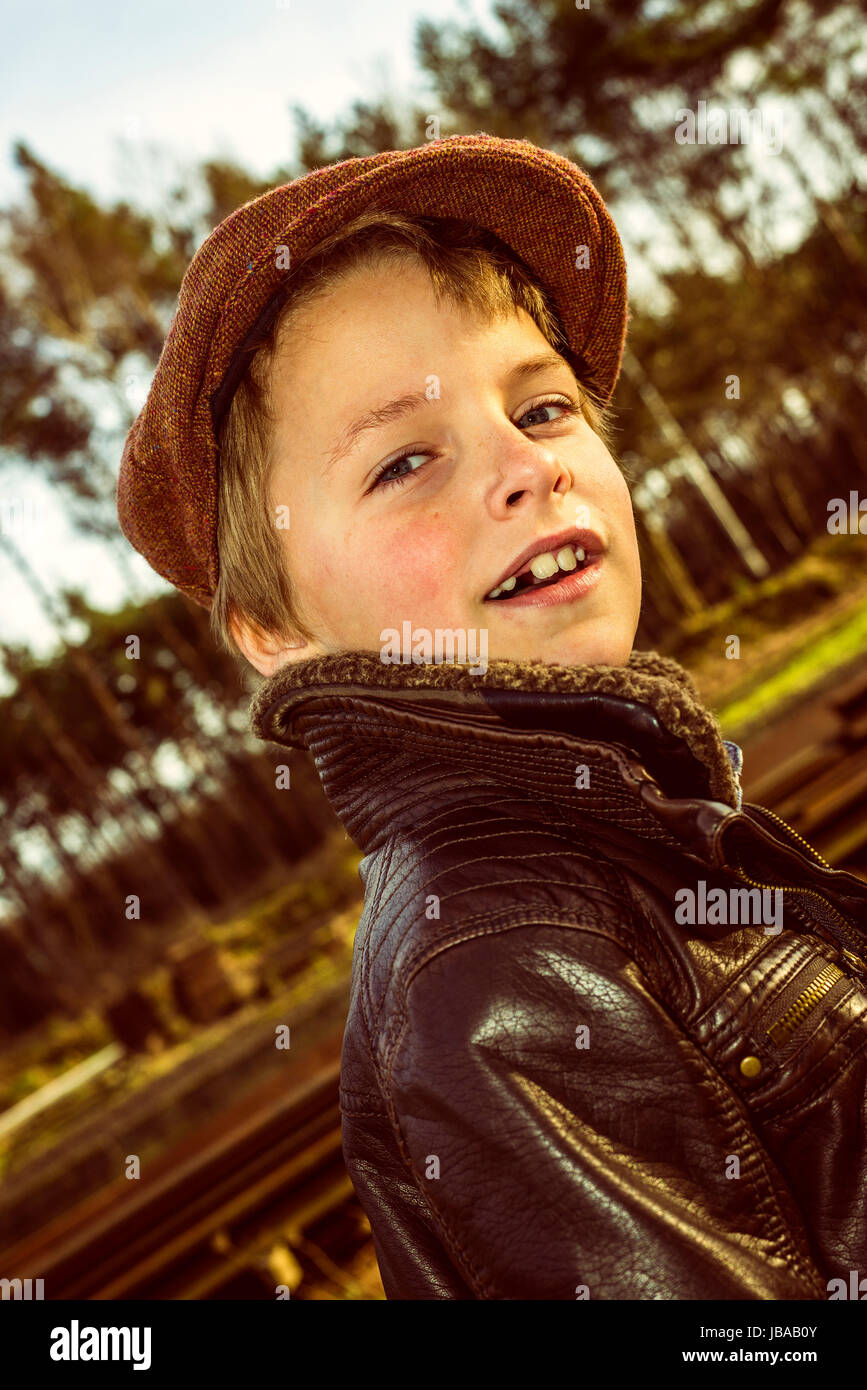 portrait of a boy wearing vintage clothes and beret, with instagram ...