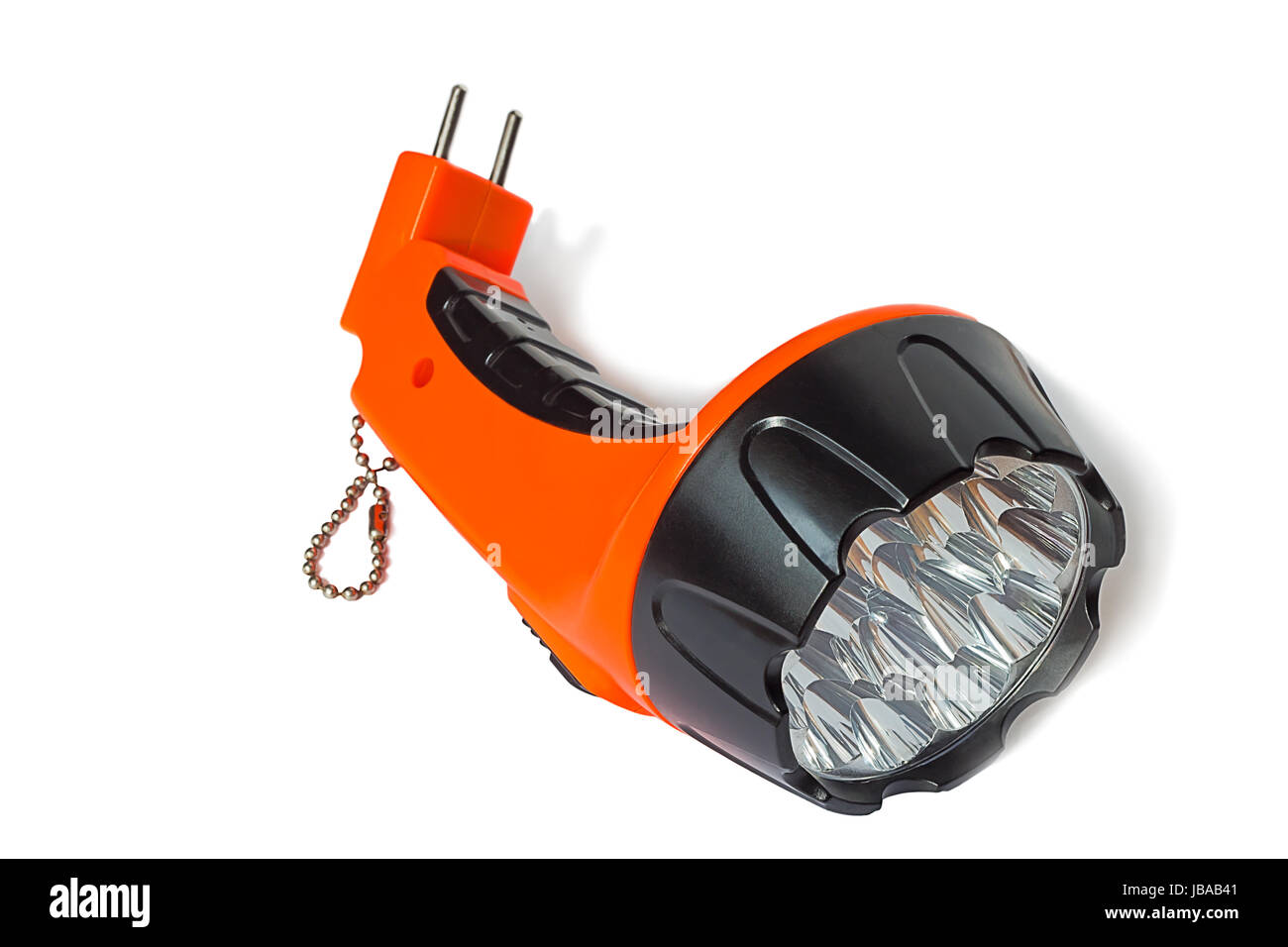 Comfortable small battery electric torch orange. Presented on a white ...