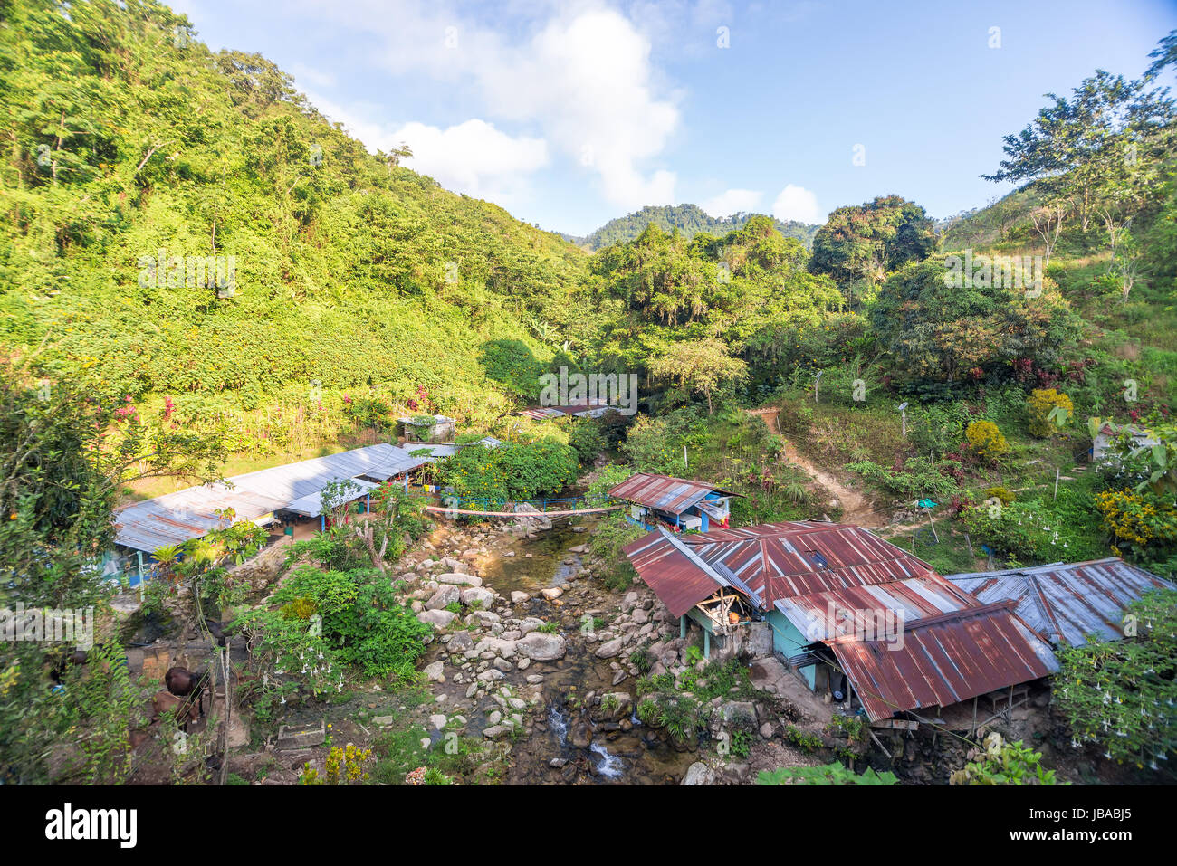 Rustic shacks in a beautiful valley in the Sierra Nevada de Santa Marta ...