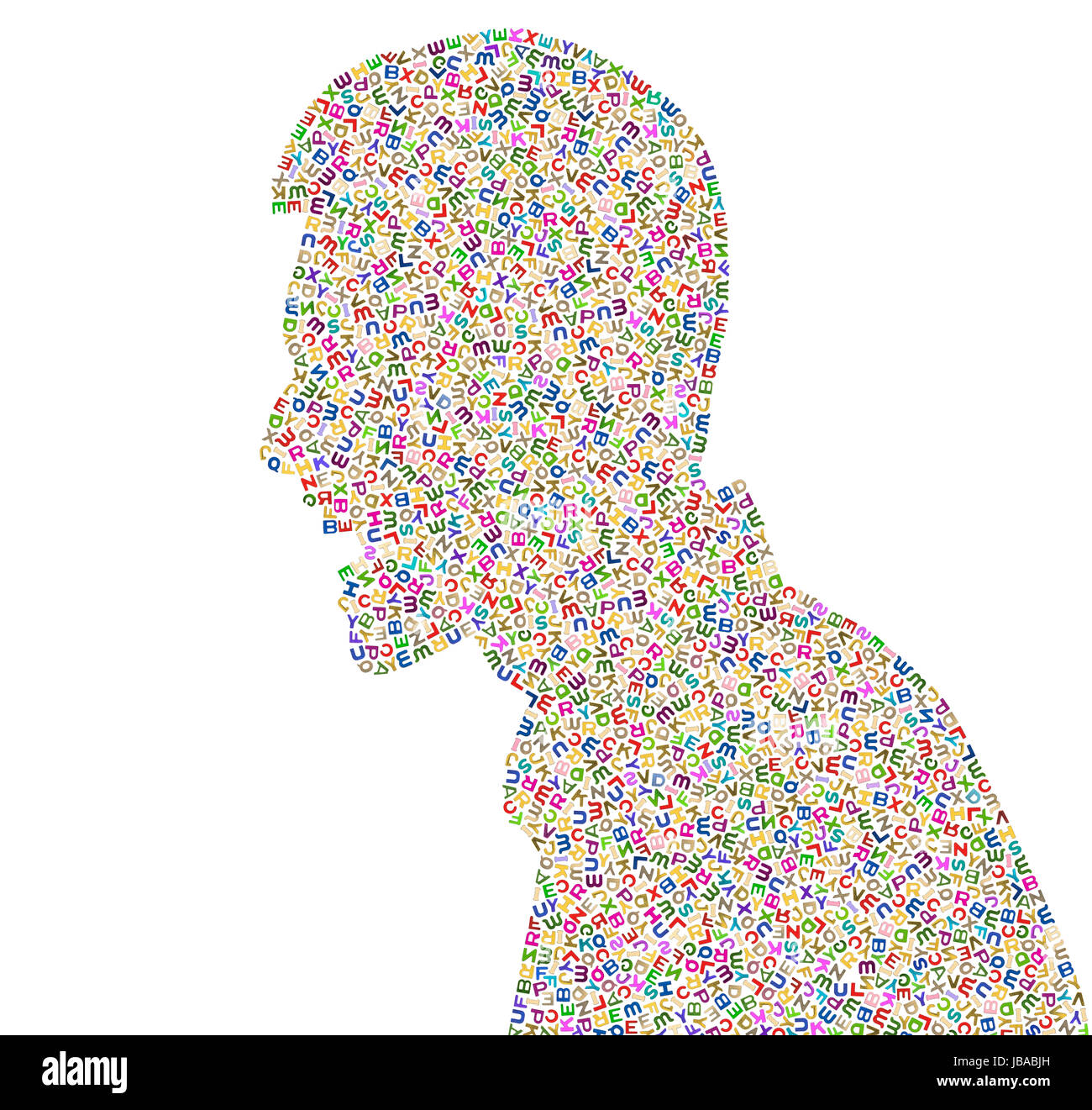 Human head with letters of the alphabet hi-res stock photography and ...