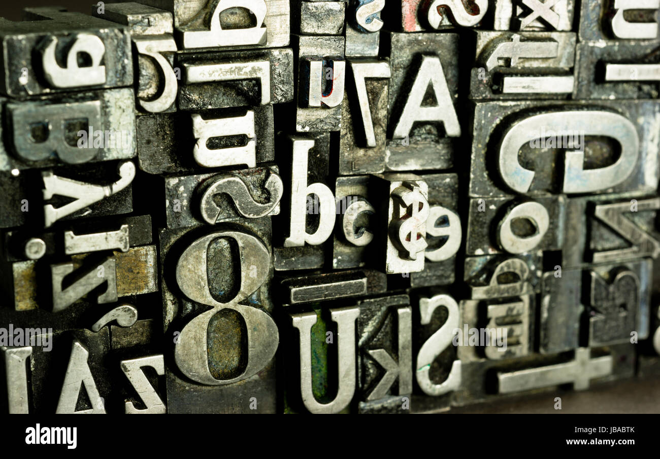Old metal blank printing press typeset all stacked up Stock Photo - Alamy
