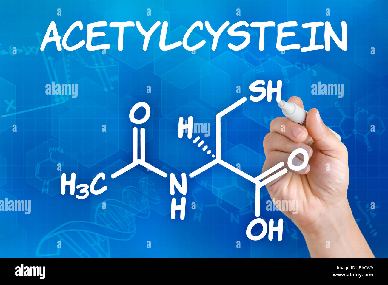 Hand zeichnet chemische Strukturformel von Acetylcystein Stock Photo ...