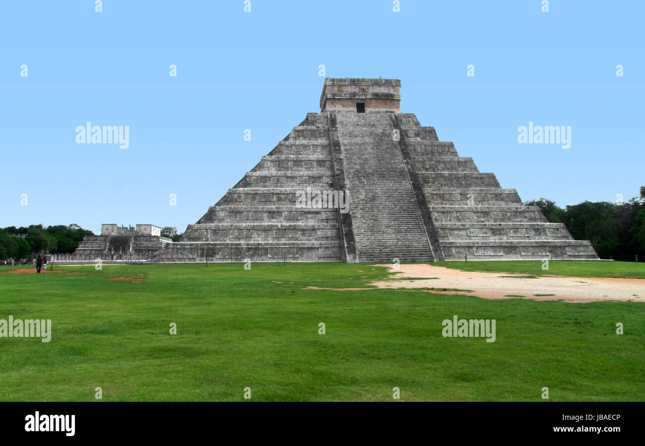 step-pyramid named El Castillo in Chichen the Itza archaeological site ...