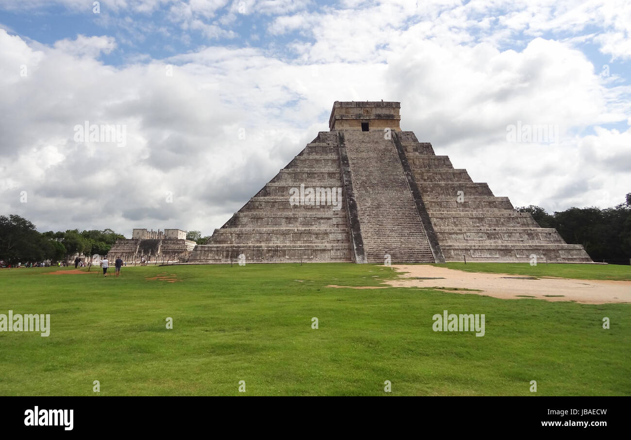 step-pyramid named El Castillo in Chichen the Itza archaeological site ...