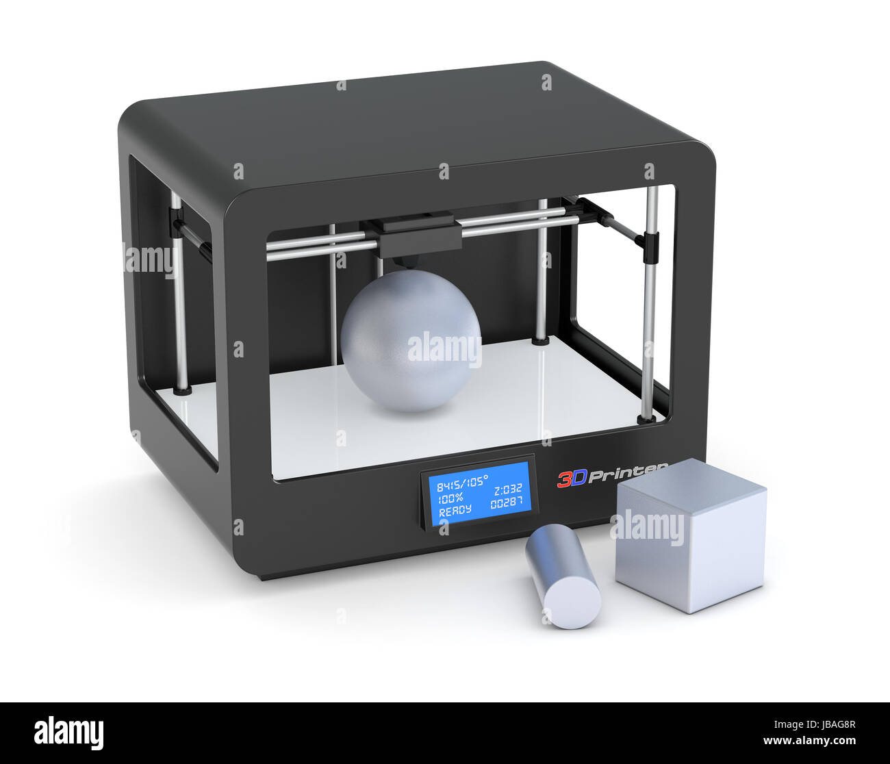 one 3d printer with some shapes (render Stock Photo - Alamy