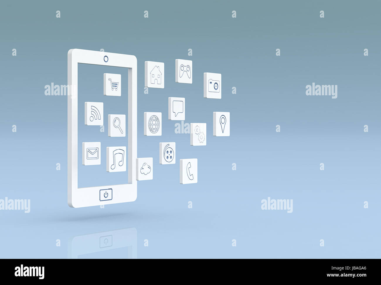 one stylized smartphone with apps icons (3d render Stock Photo - Alamy