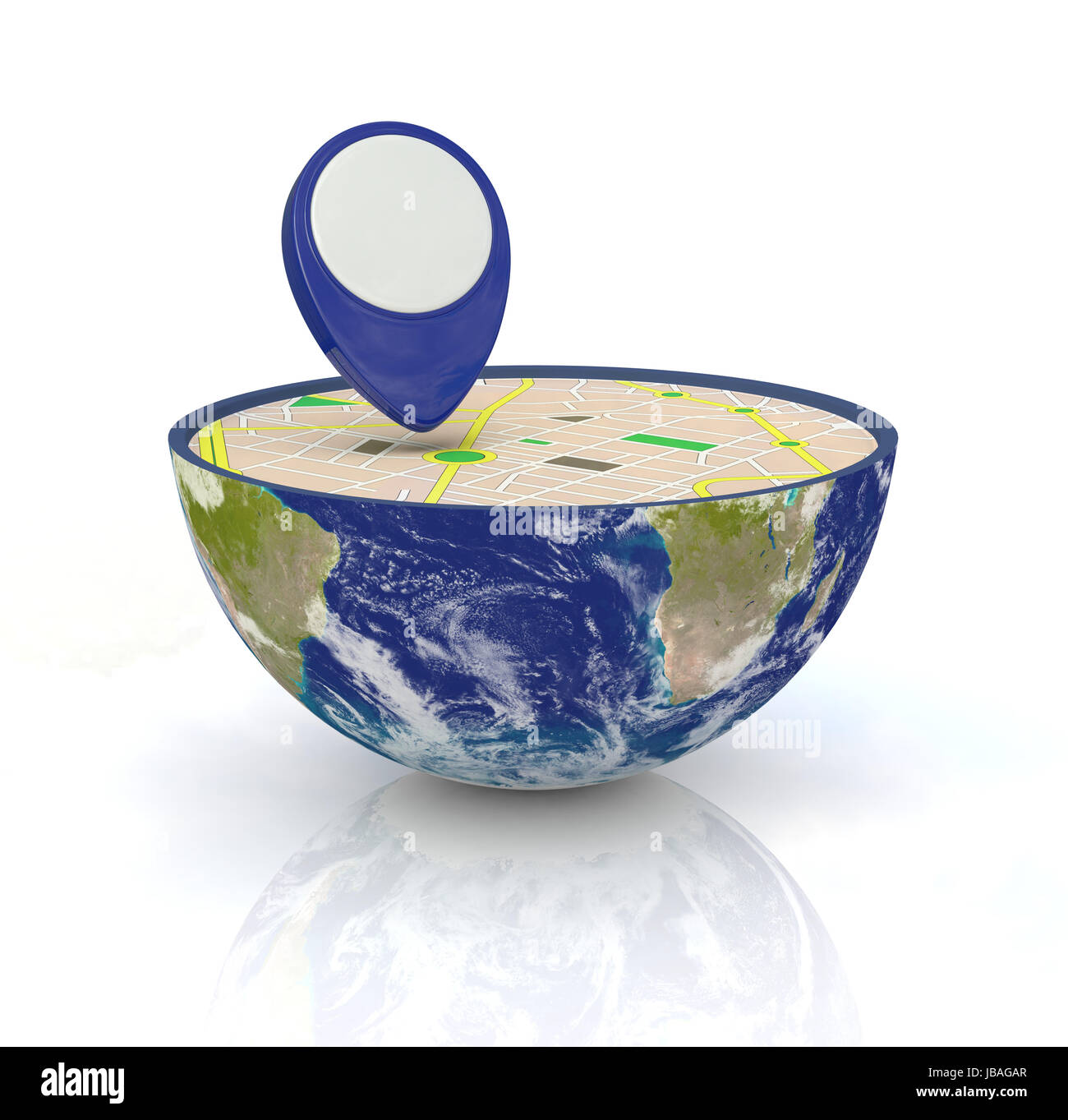 one earth globe divided into two parts, with a gps map and pin; concept ...