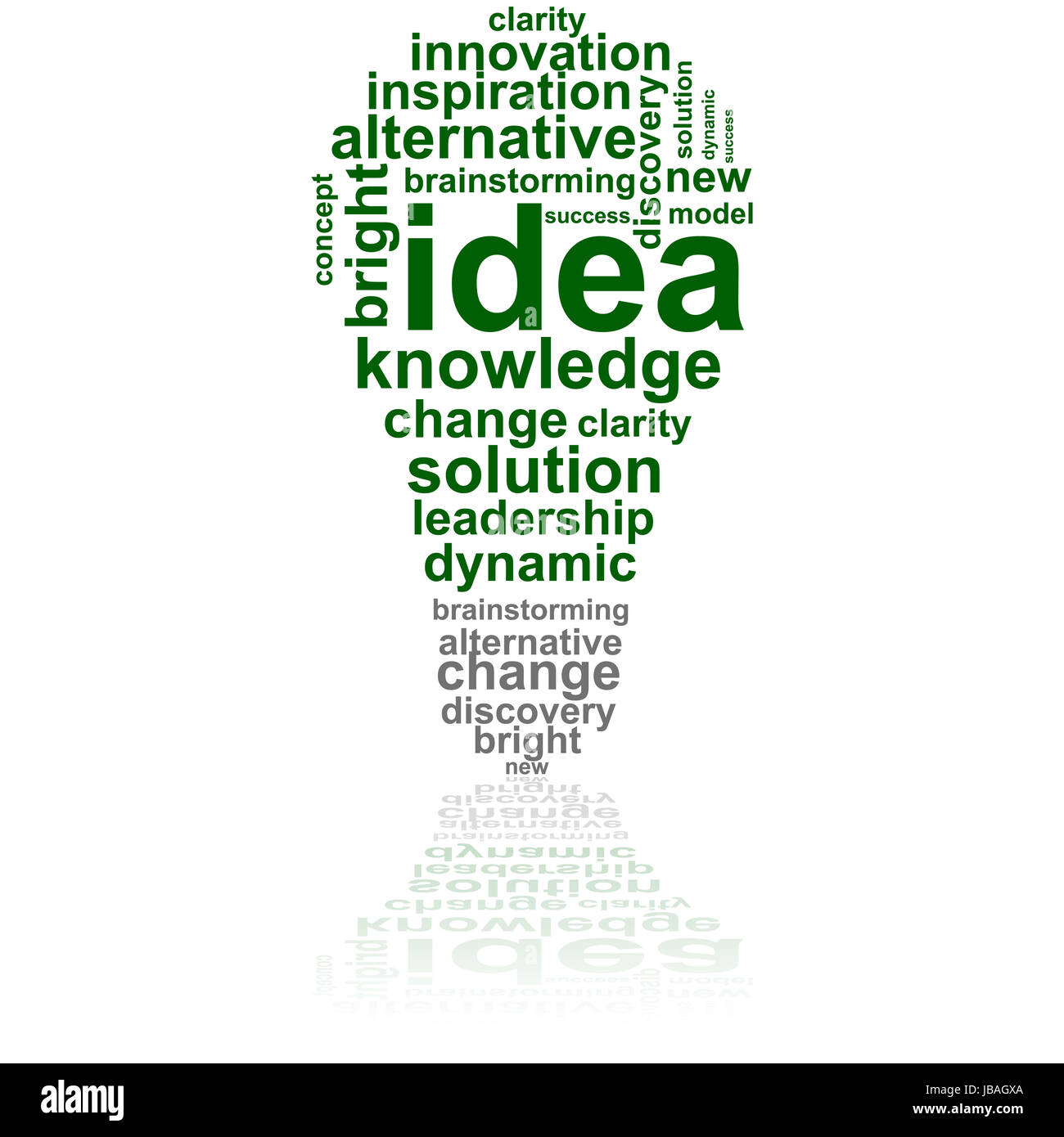 Concept illustration showing a light bulb made up of words related to ...