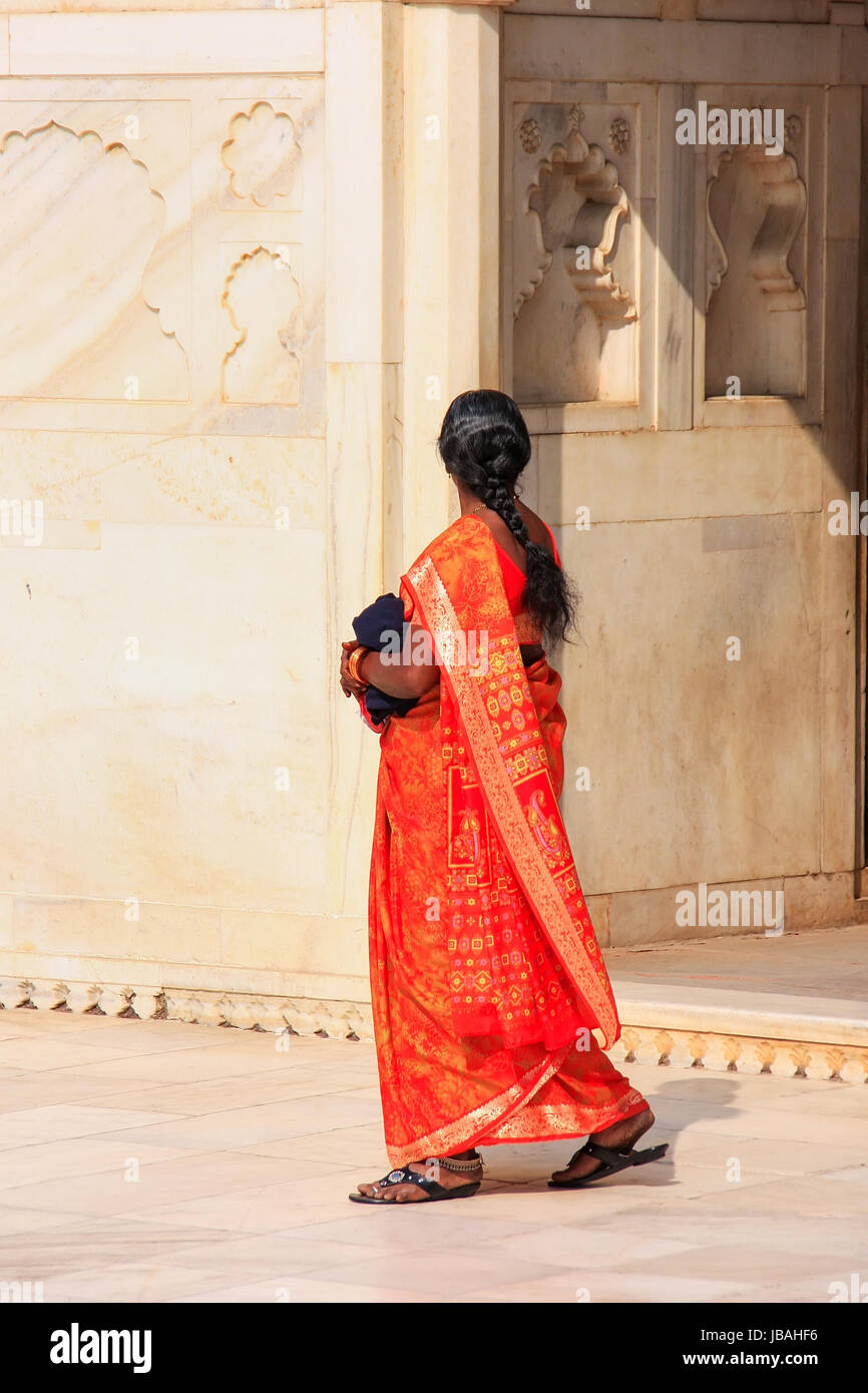 Woman walking in Khas Mahal, Agra Fort, Uttar Pradesh, India. The fort ...