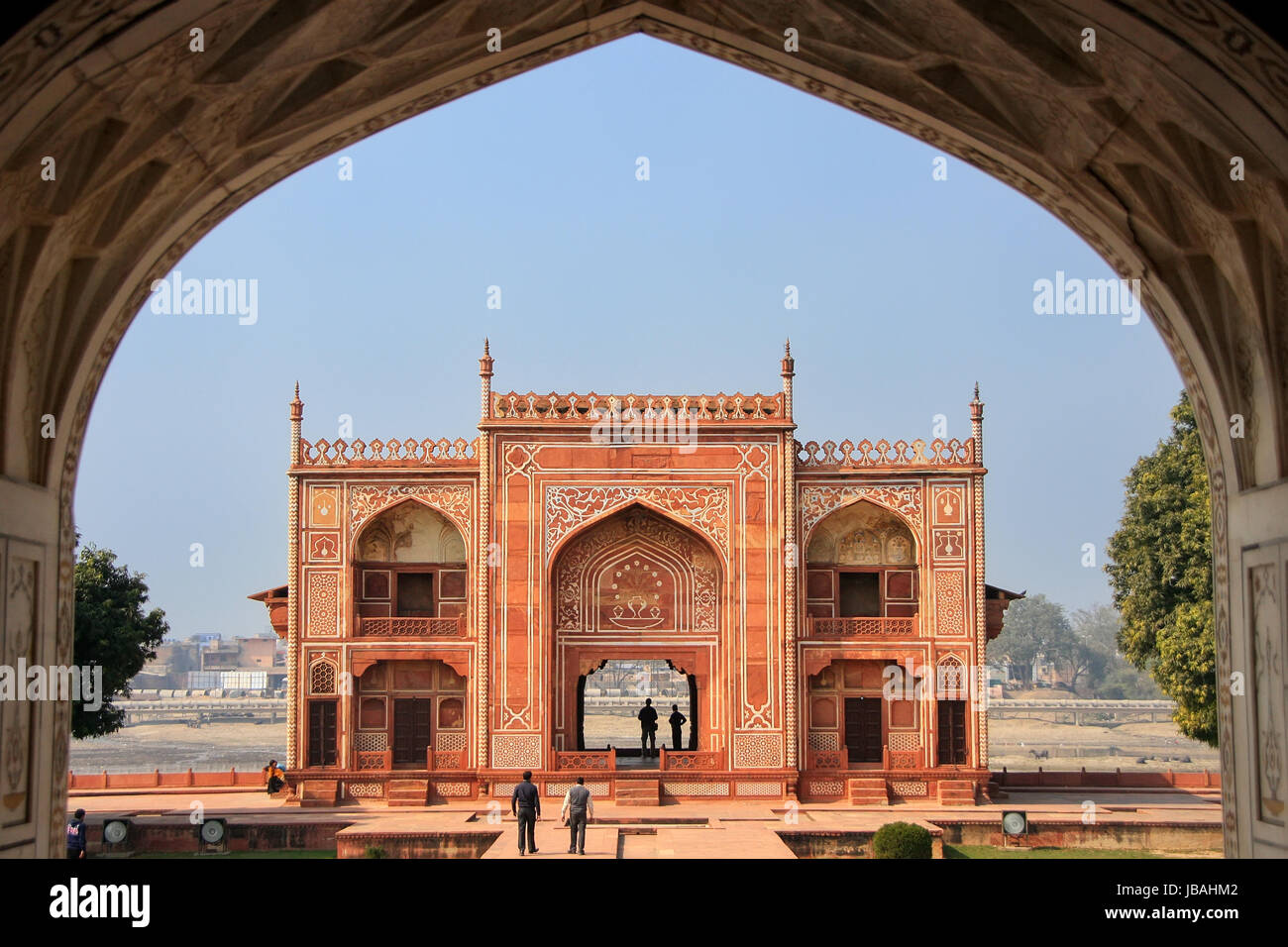 Entrance gate seen from interior of Itimad-ud-Daulah Mausoleum in Agra ...