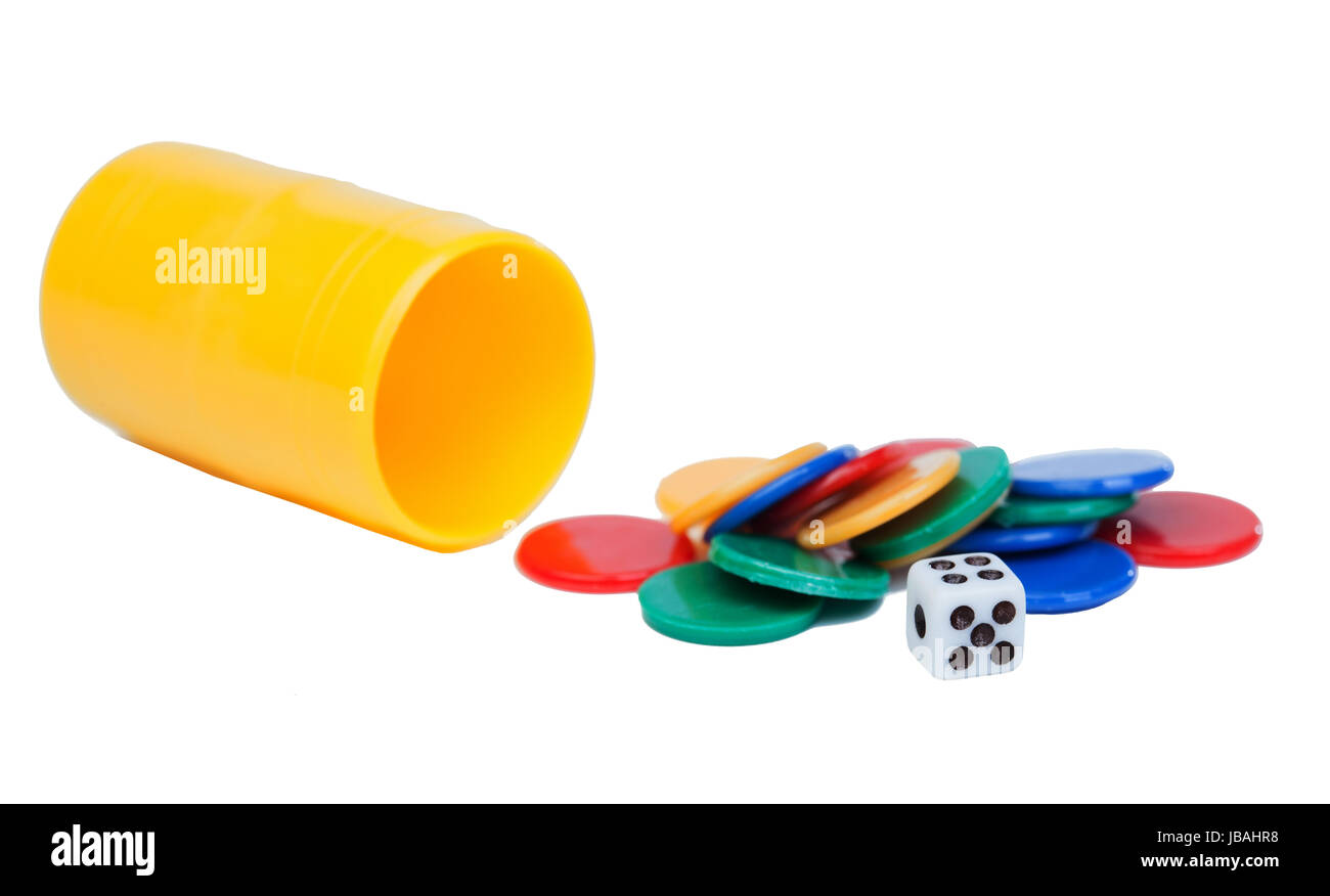 Dices and a yellow cube for ludo game isolated on a white background ...