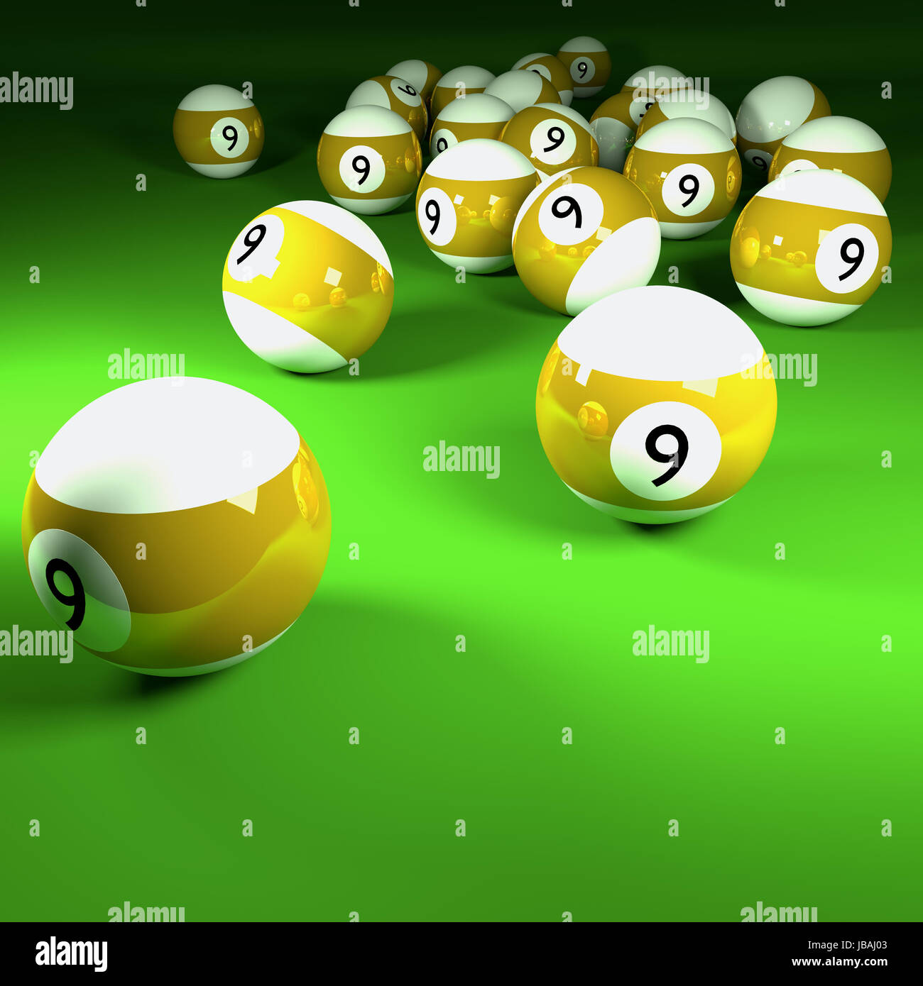 yellow white billiard balls number nine Stock Photo - Alamy