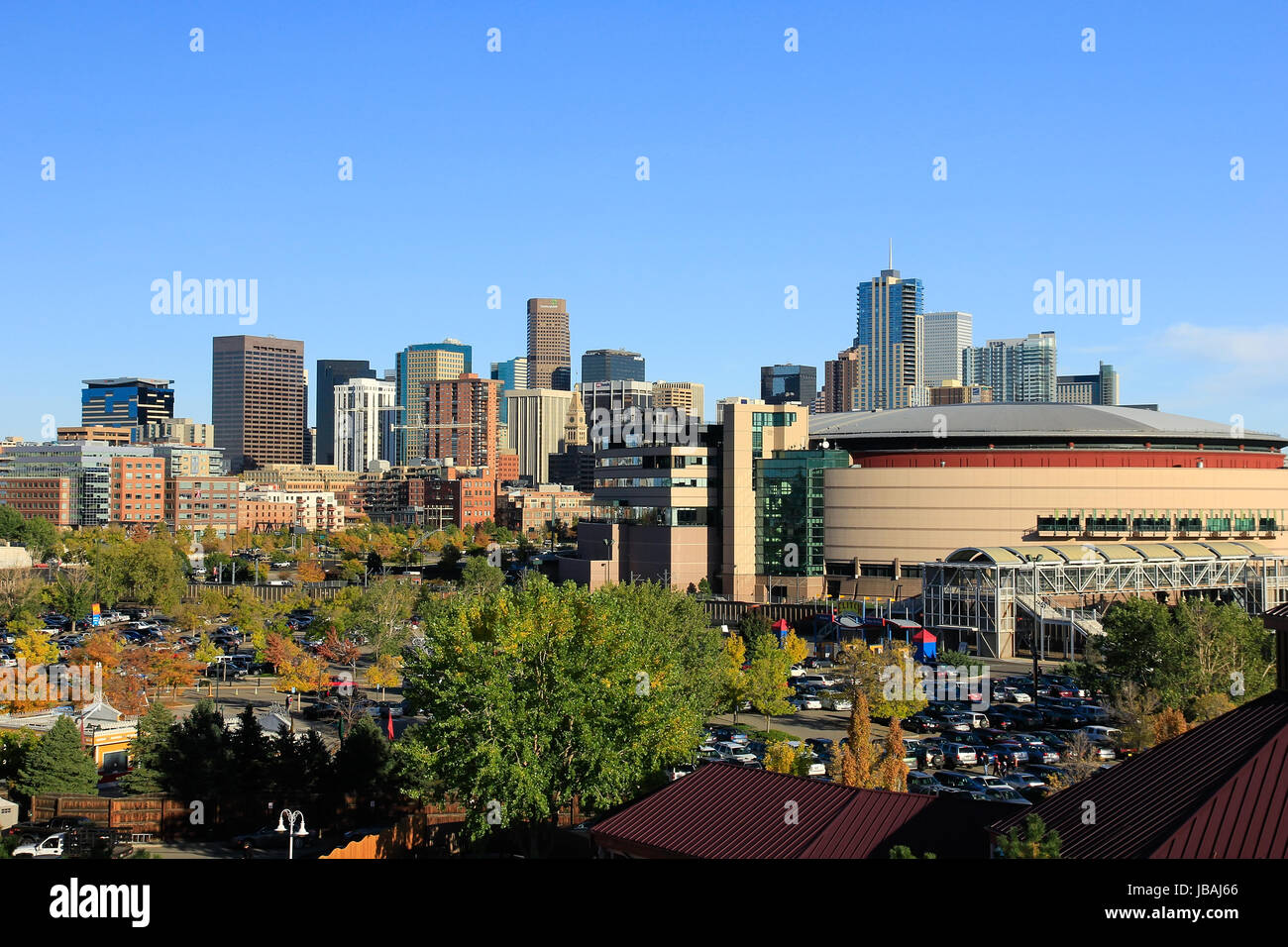 Skyline of Denver in Colorado, USA. Denver is the most populous city in ...