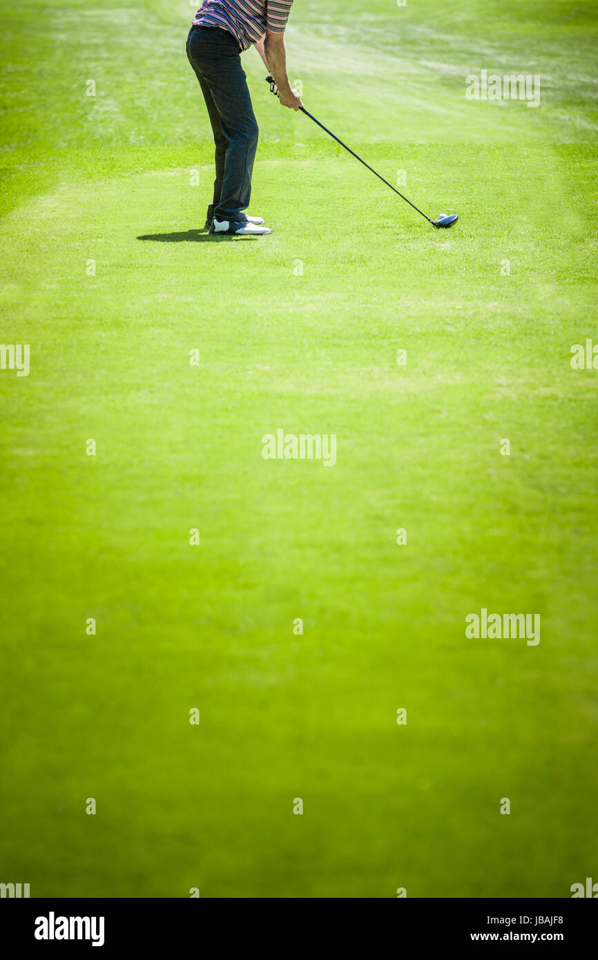 Golfer on a Golf Course on the Start with lot of Copyspace for your ...