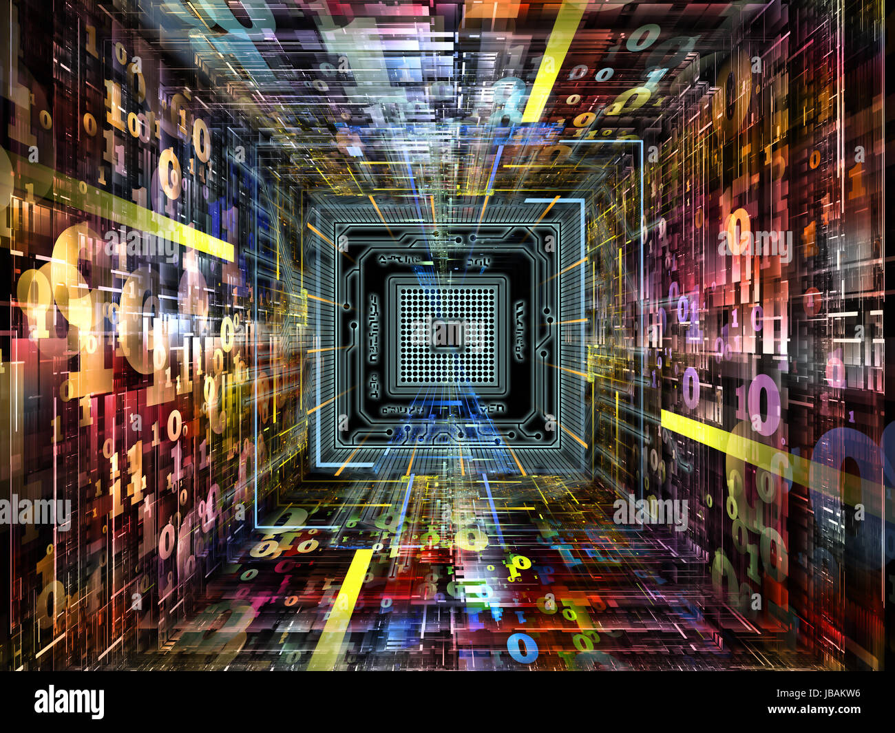 Number Tunnel series. Artistic abstraction composed of CPU chip ...