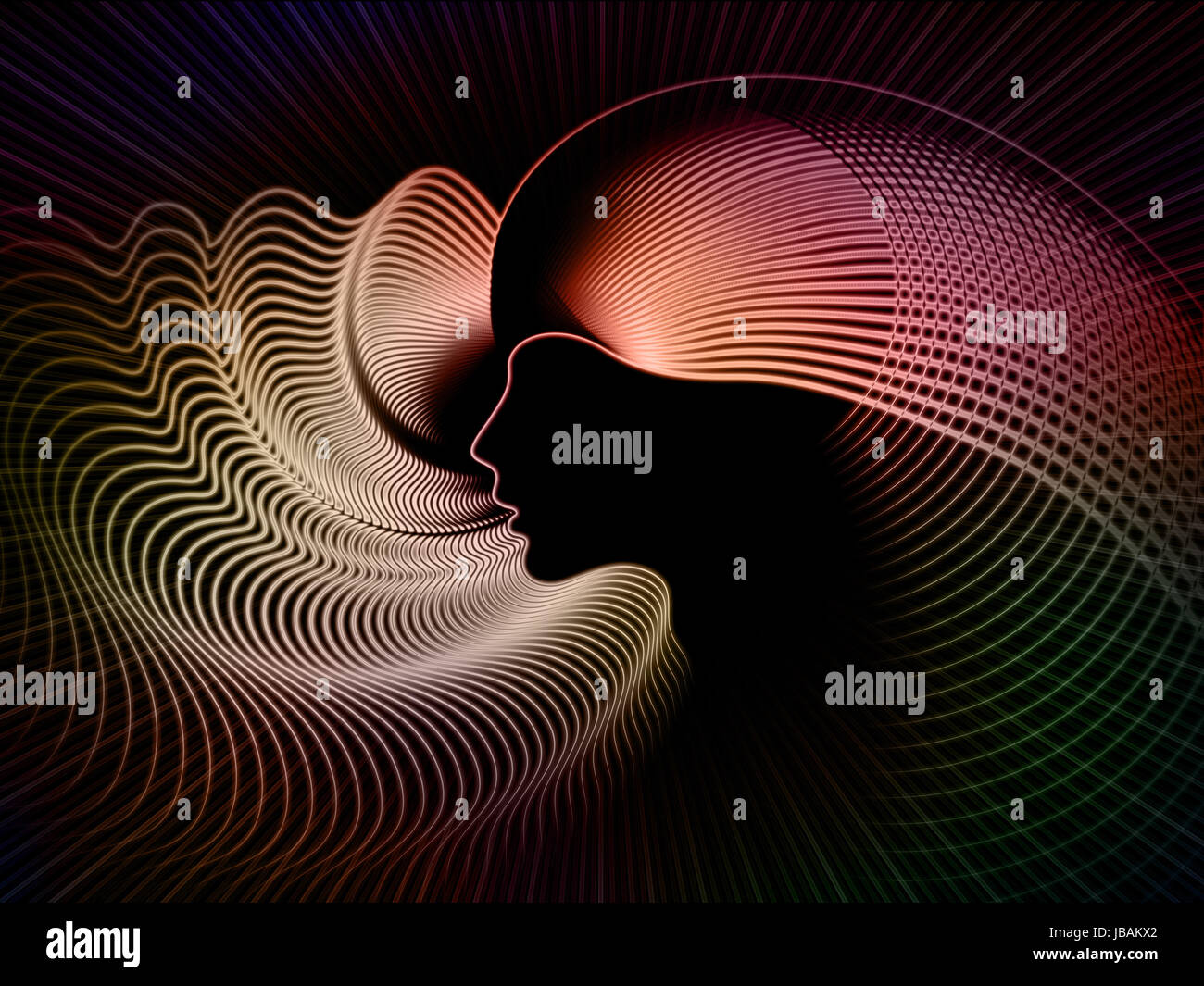 Geometry of Soul series. Abstract arrangement of profile lines of human ...