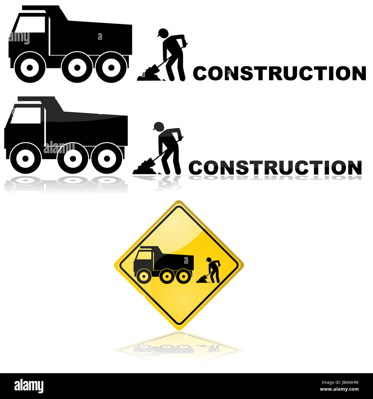 Construction icon showing a truck and a worker behind it Stock Photo ...
