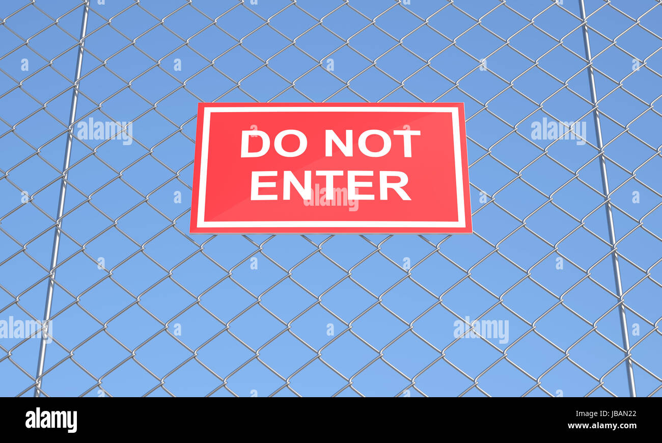 Red and white Do not Enter Sign on a Wire Mesh on blue Background Stock ...