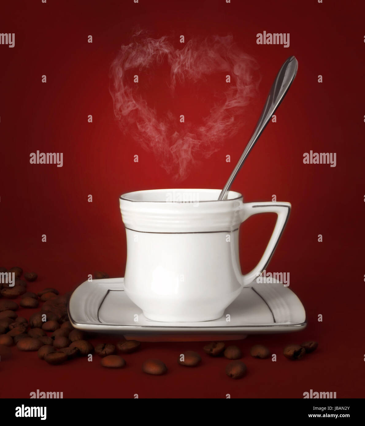 With Steam Heart Shape On A Red Background Stock Photo - Alamy