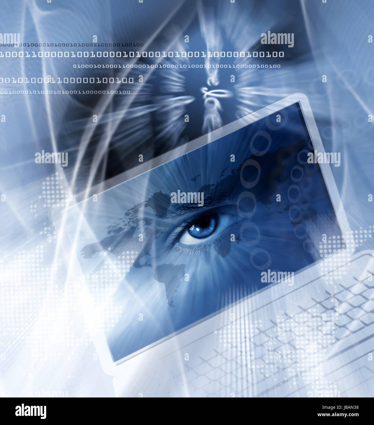 Abstract Modern Background With Laptop, Eys, World Map And Numbers ...
