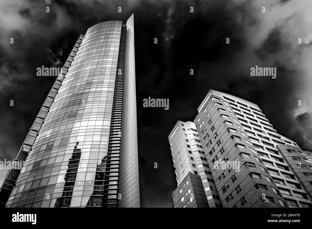 Couple of buildings in high contrast black and white Stock Photo - Alamy