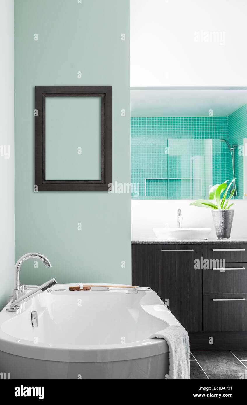 Modern Bathroom with blank wall for your test, image or logo. Soft ...