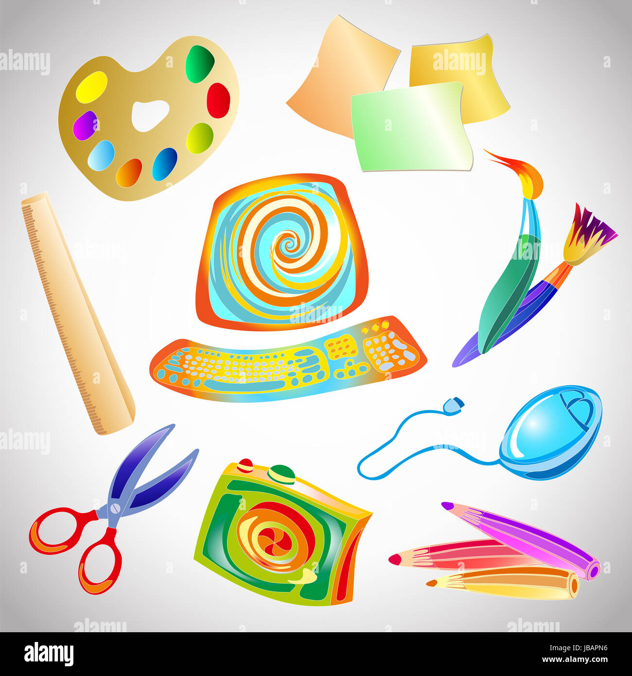 Office or School supplies set - Flat design style Stock Photo - Alamy