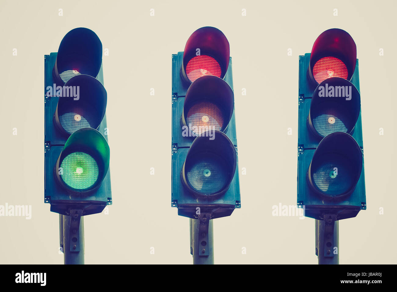 Vintage retro looking Traffic light semaphore isolated over white ...