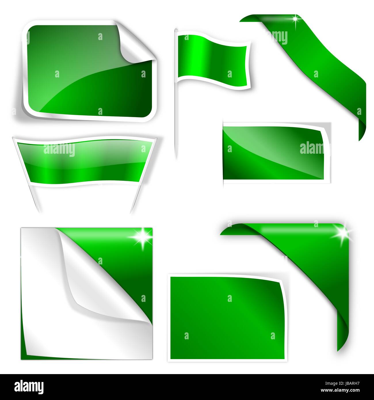 Many green labels of various shapes - illustration Stock Photo - Alamy