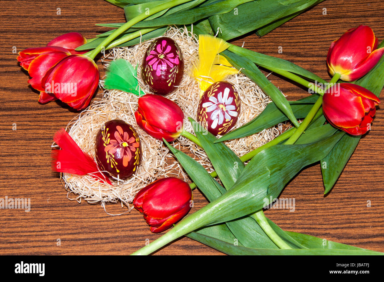 Easter egg and Tulips for the feast of the radiant resurrection of ...