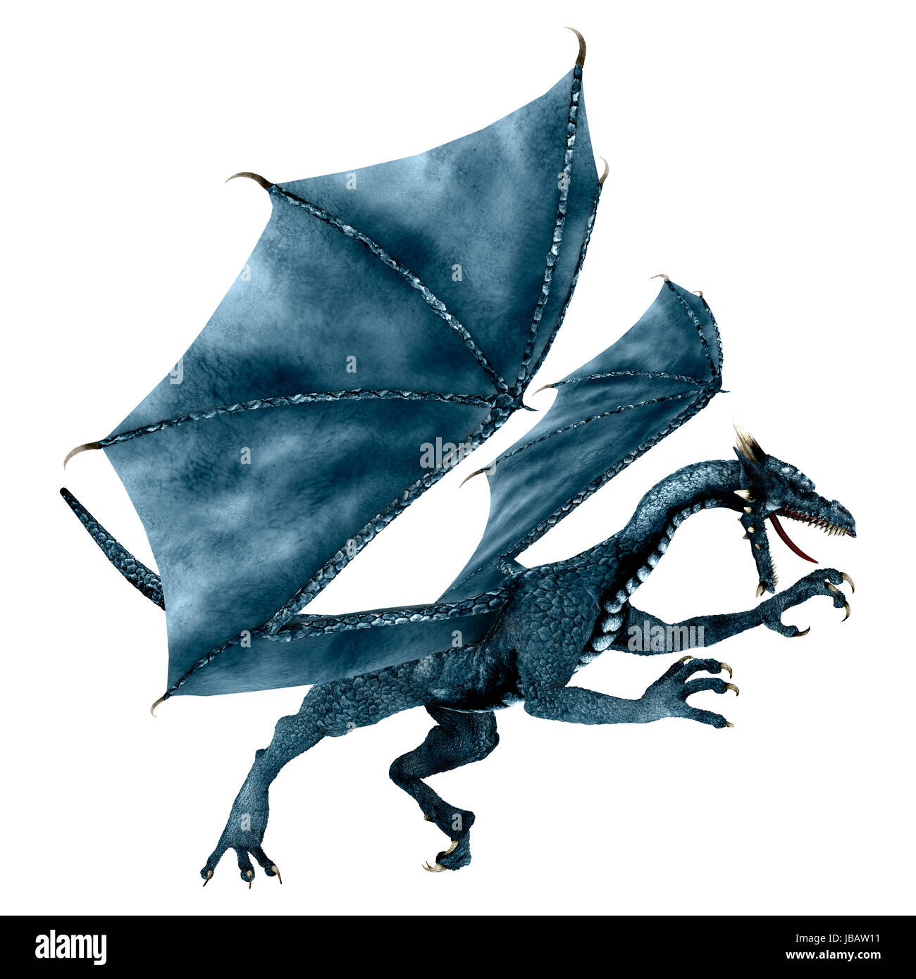 3D digital render of a blue fantasy dragon isolated on white background ...