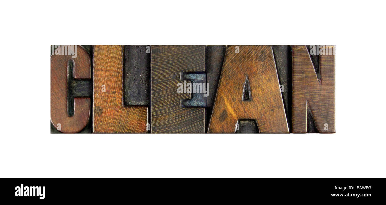 The word CLEAN written in vintage letterpress type Stock Photo - Alamy