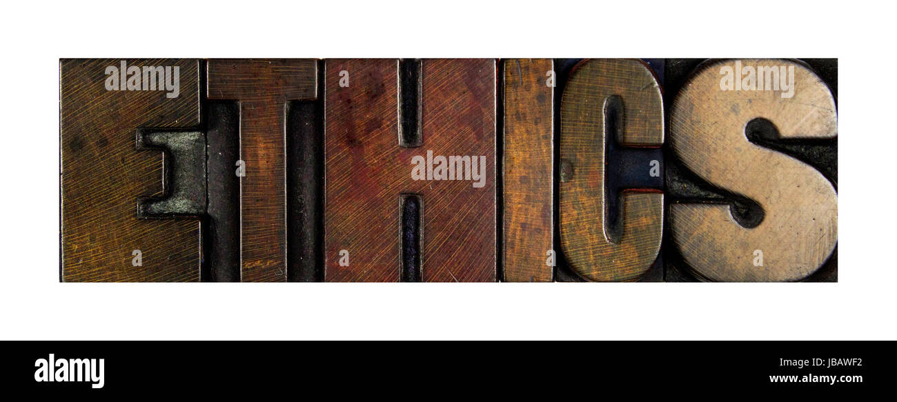 The word ETHICS written in vintage letterpress type Stock Photo - Alamy